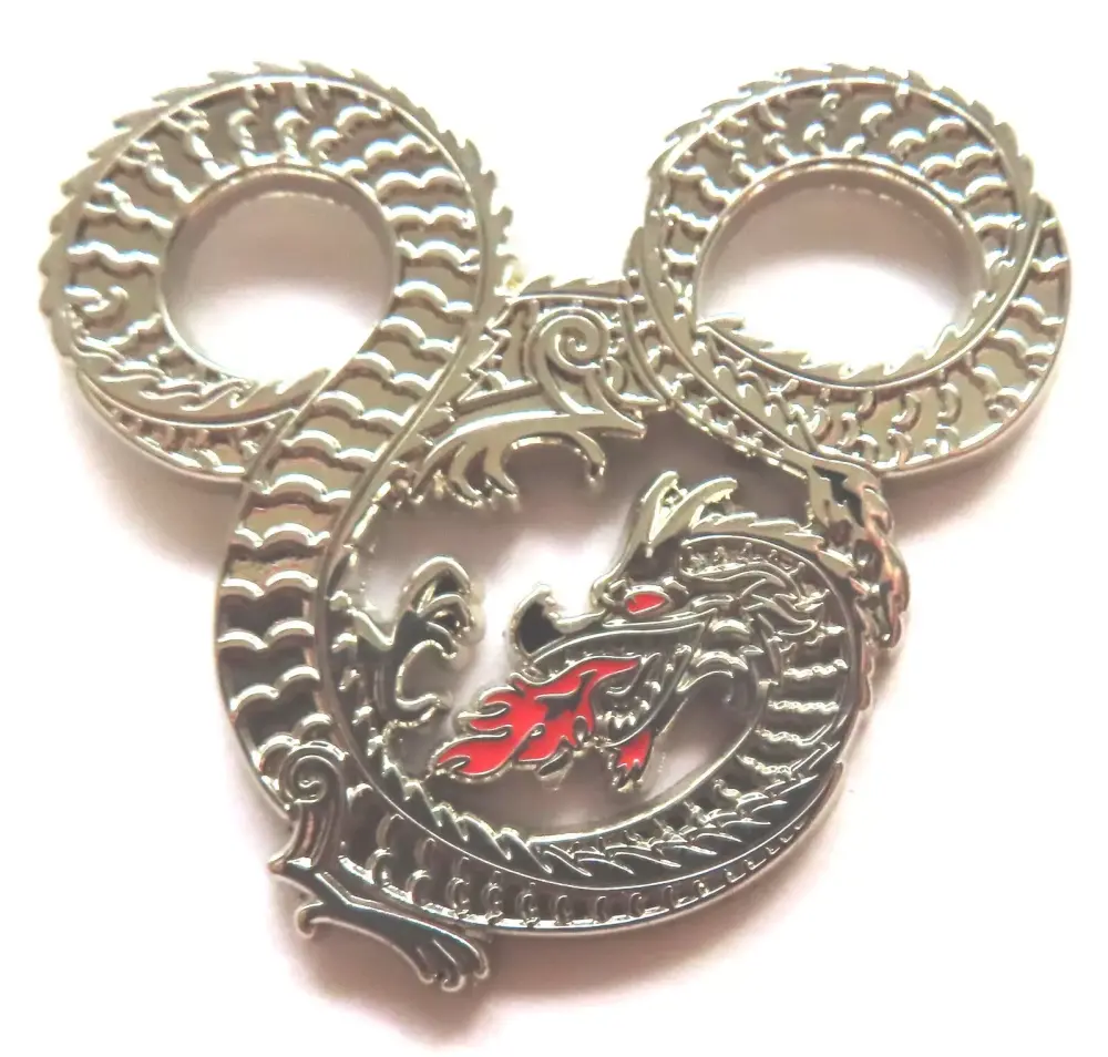 101904 - Shiny Silver Metal - Fire Breathing Dragons - Mickey Icons ...