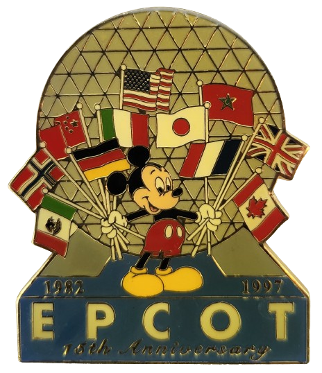 34430 - Mickey with Spaceship Earth and Flags - Epcot 15th Anniversary