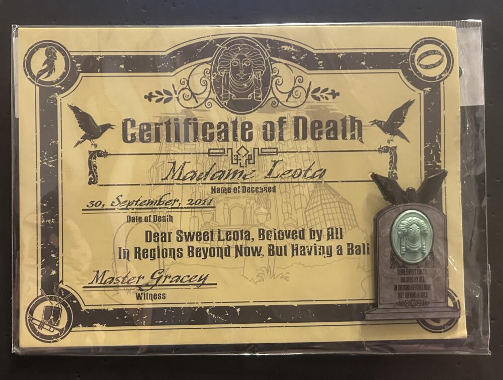 95941 - Madame Leota Tombstone with Certificate of Death - Room For 1 ...